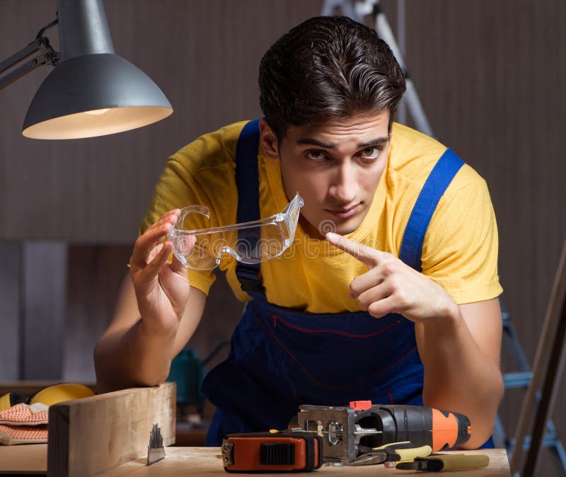 Worker Working in Repair Workshop in Woodworking Concept Stock Image ...