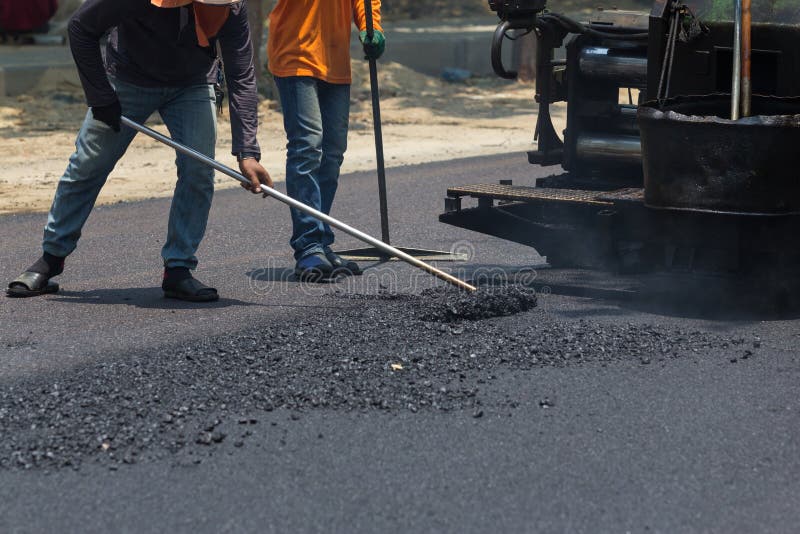 Worker Working in Roadwork Site Stock Image - Image of pavement ...