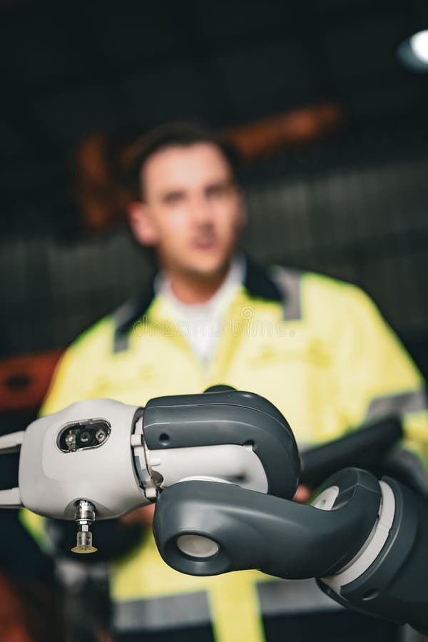 Engineer Working on Robotics Factory Stock Photo - Image of maintenance ...