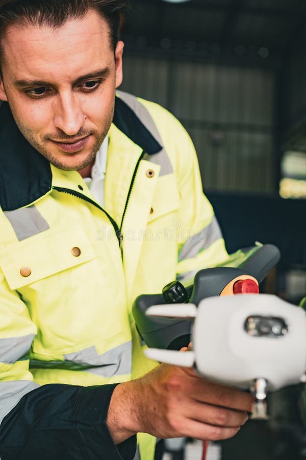 Engineer Working on Robotics Factory Stock Image - Image of machine ...