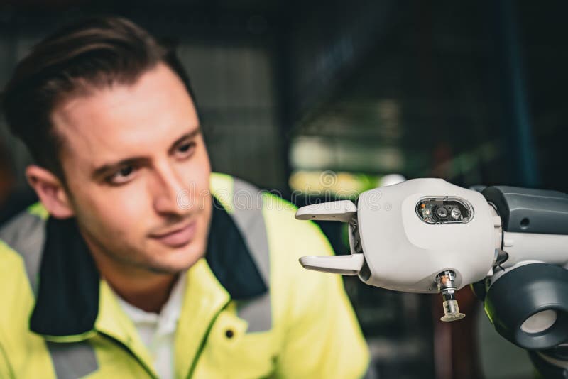 Engineer Working on Robotics Factory Stock Image - Image of hand ...