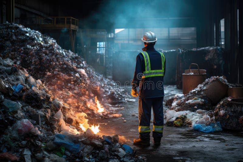Worker Working in a Waste Recycling Plant. Environmental Pollution ...