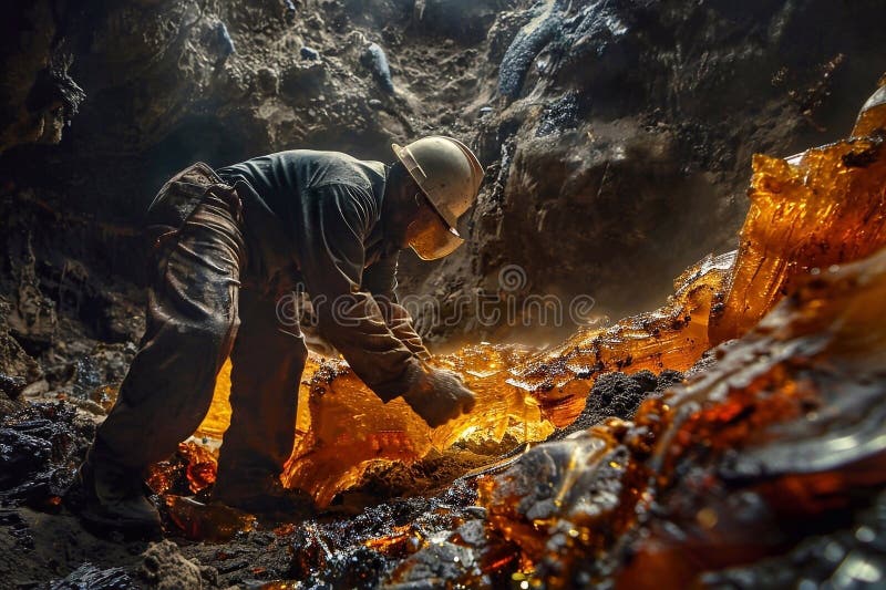 Worker Works in an Amber Mine. Mining Industry. Stock Illustration ...