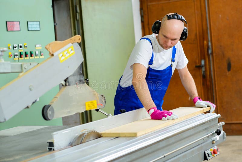 Worker in Workshop Using Saw Machine Stock Image - Image of plant ...