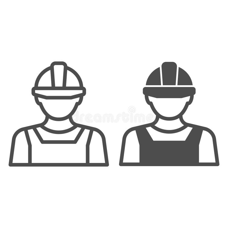 Worker with Workwear Uniform Line and Solid Icon, Construction Concept ...