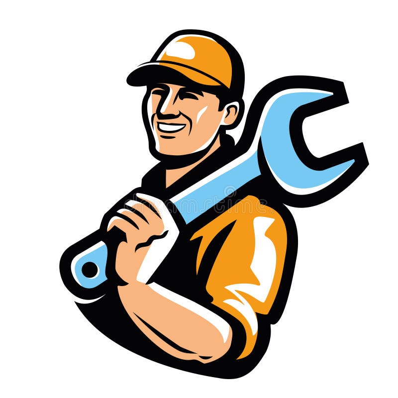Worker with Wrench Tool. Engineer, Technician, Mechanic, Builder Logo ...