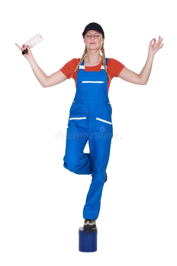 Worker in a yoga pose stock photo. Image of meditating - 33679660