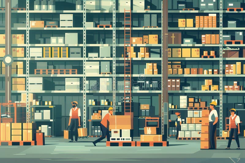 Workers are Actively Transporting Boxes and Pallets in a Bustling ...