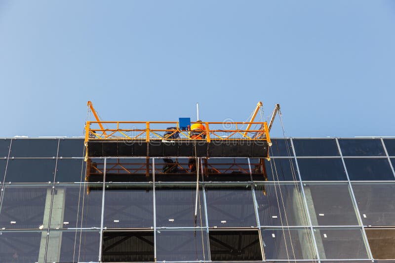 Workers on the Aerial Work Platform Stock Photo - Image of mobile ...
