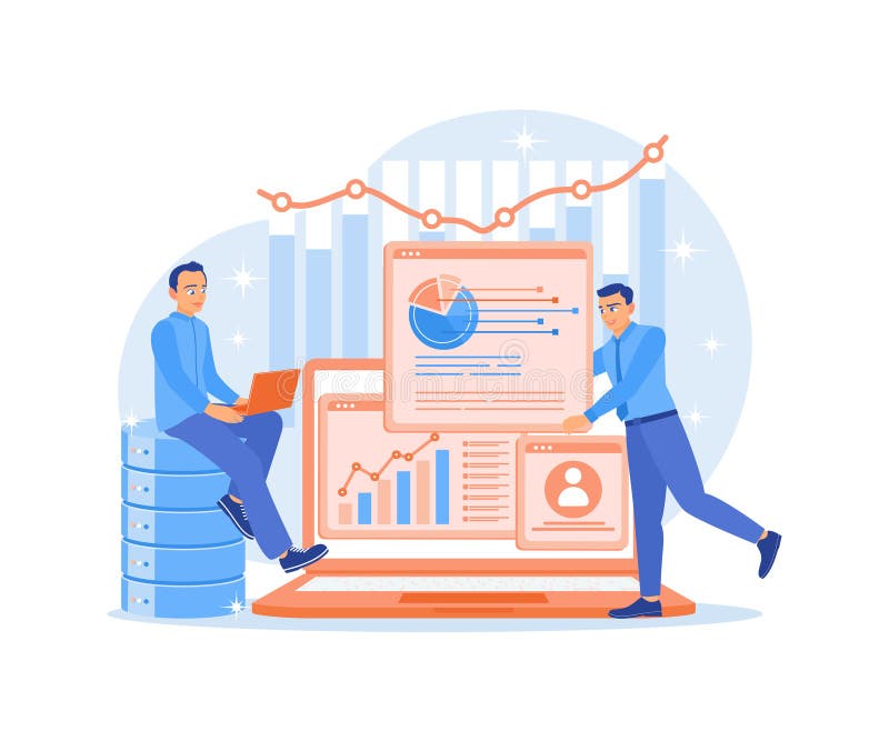 Workers Analyze Digital Information. Store Data in a Secure Database ...