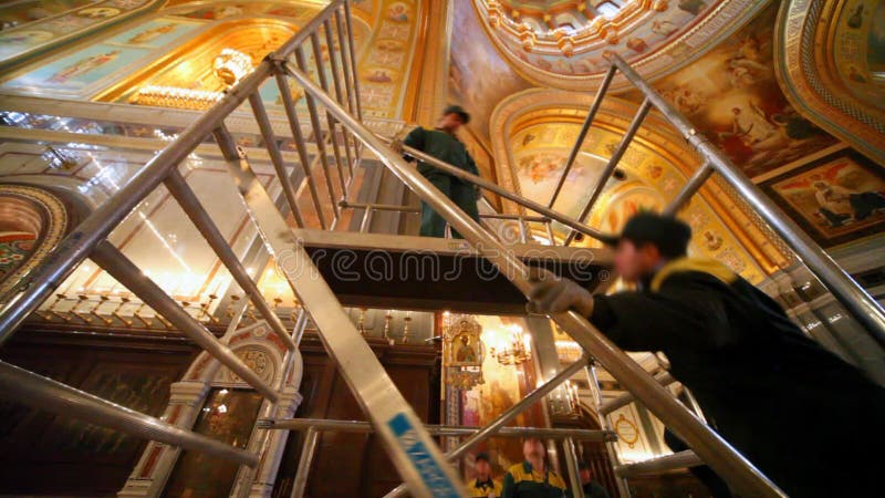 Workers Assembles Erecting Ladder in Orthodox Stock Footage - Video of ...