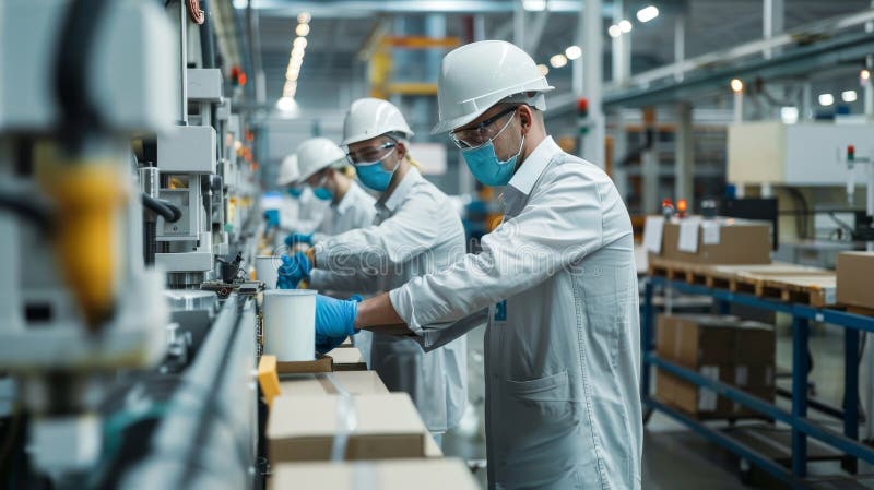 Workers Assembling Environmentally Friendly Machinery in a Modern ...