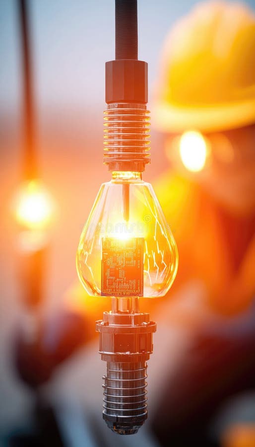 Workers Assembling a Light Bulb at Sunset Highlighting Craftsmanship ...