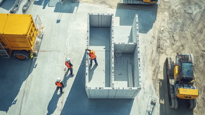 Workers Assembling Precast Modular Components on Construction Site ...