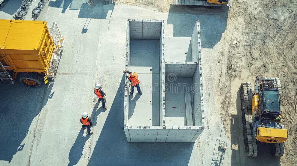 Workers Assembling Precast Modular Components on Construction Site ...