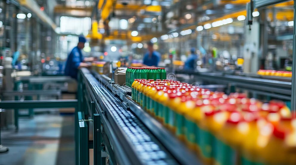 Workers Assembling Products on a Factory Assembly Line Stock ...