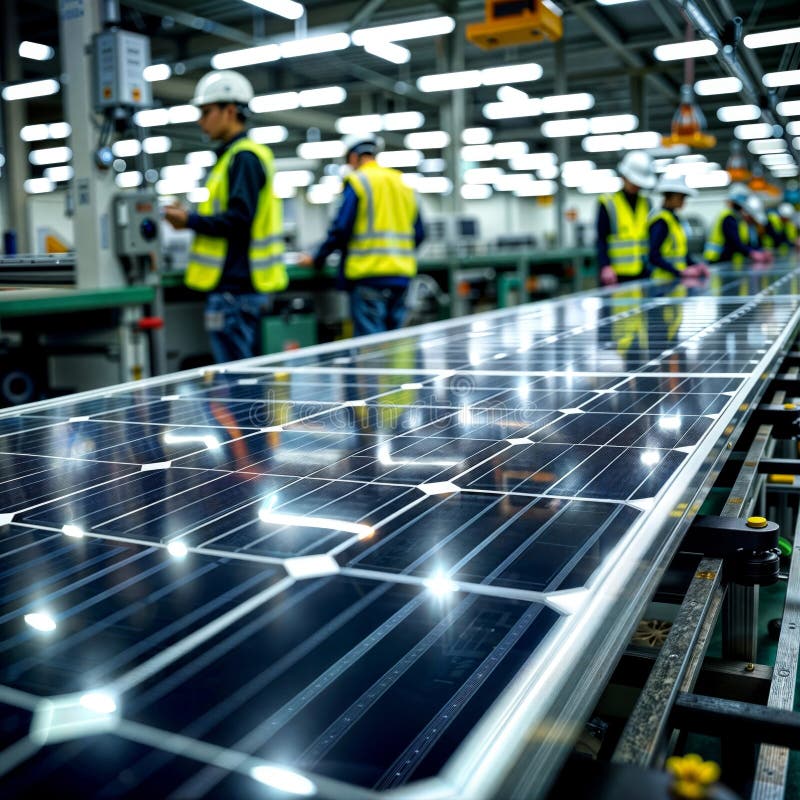 Workers Assembling Solar Panels in Factory, Generative Ai Stock ...