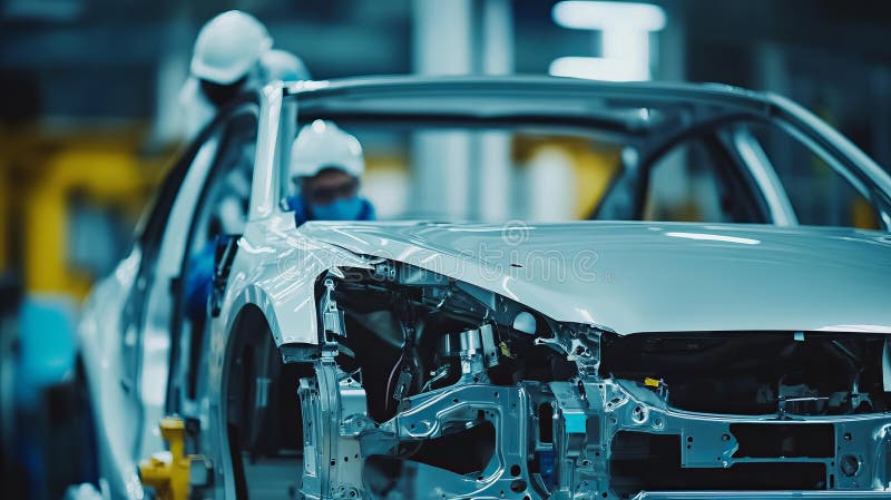 Workers Assembling Vehicle Chassis in Modern Automotive Manufacturing ...