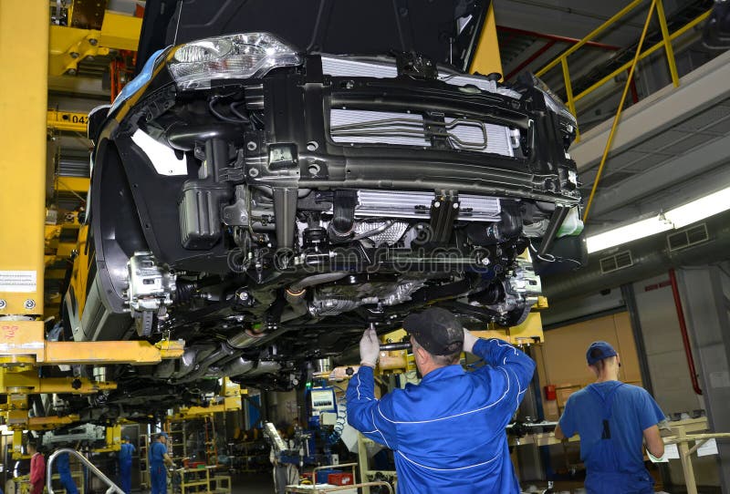 Workers on the Assembly Conveyor of Automobile Plant Editorial Stock ...