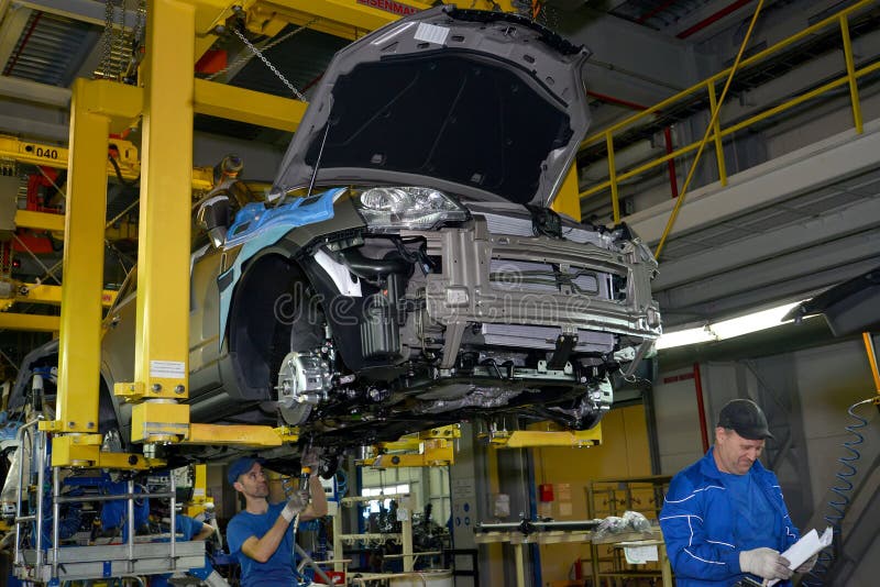 Workers on the Assembly Conveyor of Automobile Plant Editorial Stock ...