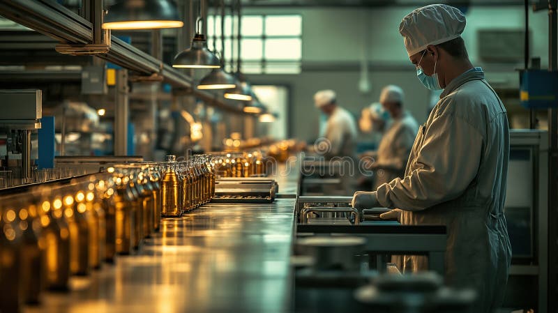 Workers on an Assembly Line in a Factory Stock Illustration ...