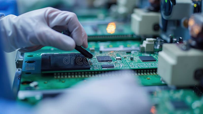 Workers on the Assembly Line Install Chips on Chips Stock Illustration ...