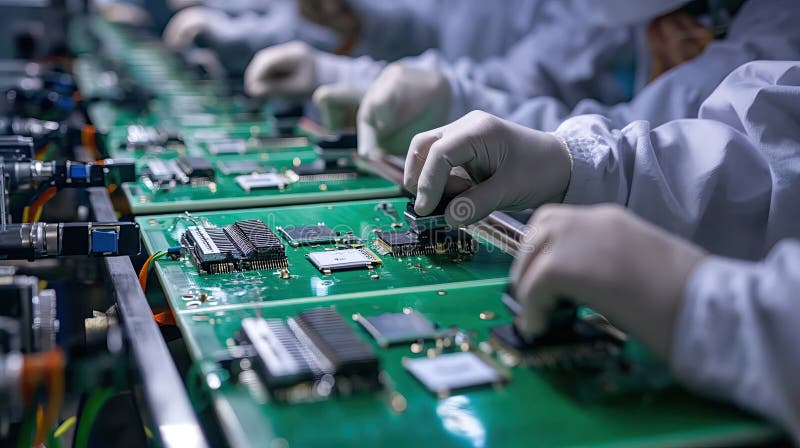 Workers on the Assembly Line Install Chips on Chips Stock Illustration ...