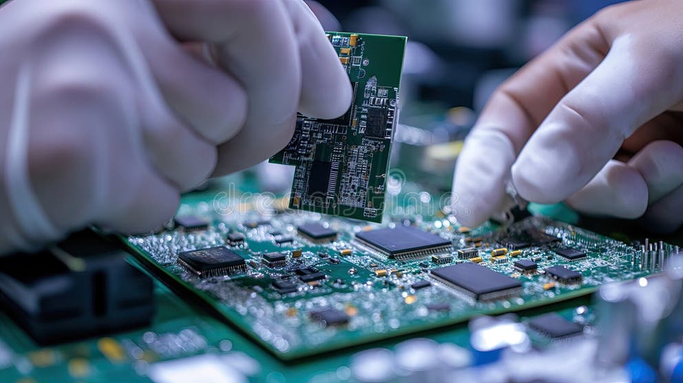 Workers on the Assembly Line Install Chips on Chips Stock Illustration ...