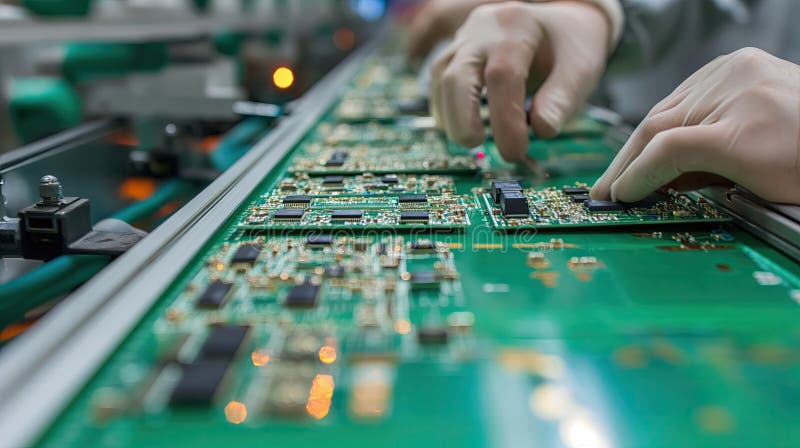 Workers on the Assembly Line Install Chips on Chips Stock Illustration ...