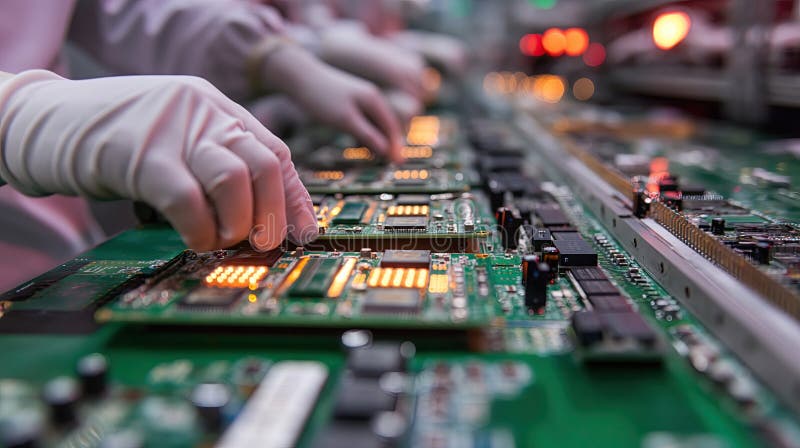Workers on the Assembly Line Install Chips on Chips Stock Image - Image ...