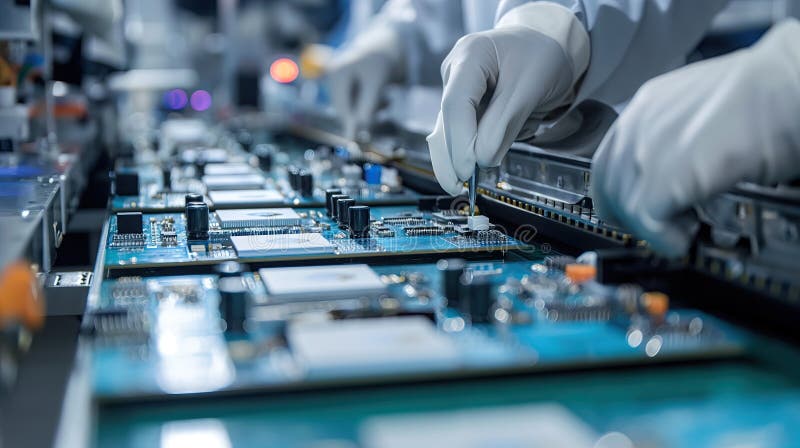 Workers on the Assembly Line Install Chips on Chips Stock Photo - Image ...