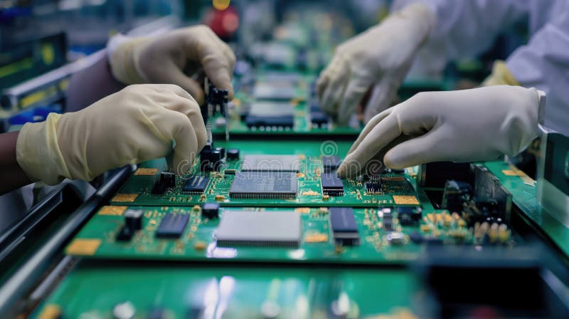 Workers on the Assembly Line Install Chips on Chips Stock Photo - Image ...