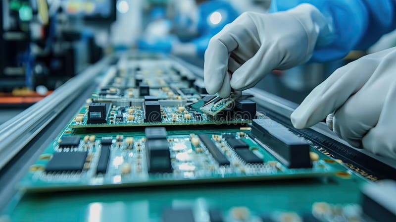 Workers on the Assembly Line Install Chips on Chips Stock Photo - Image ...