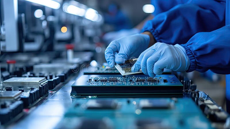 Workers on the Assembly Line Install Chips on Chips Stock Illustration ...