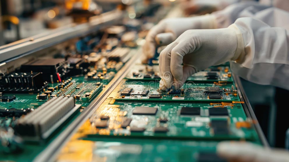 Workers on the Assembly Line Install Chips on Chips Stock Image - Image ...