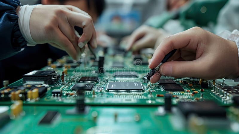 Workers on the Assembly Line Install Chips on Chips Stock Photo - Image ...