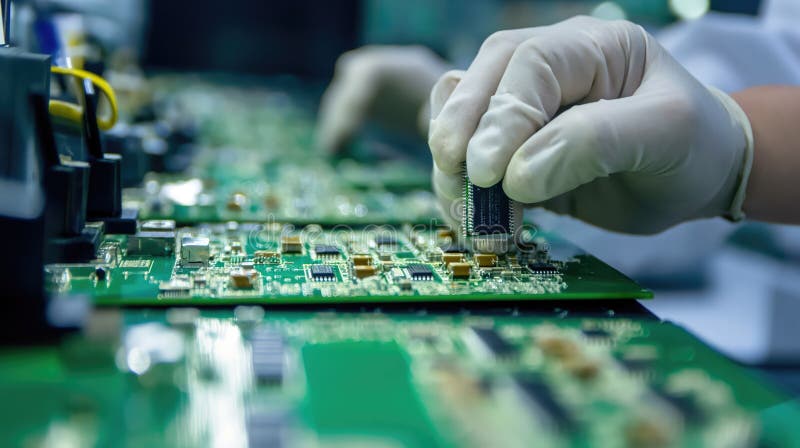 Workers on the Assembly Line Install Chips on Chips Stock Illustration ...