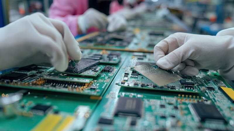 Workers on the Assembly Line Install Chips on Chips Stock Photo - Image ...