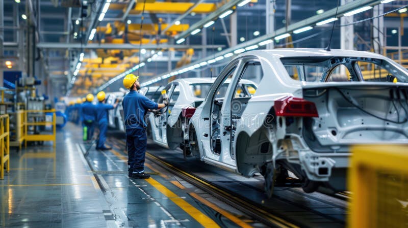 Workers on an Assembly Line in a Manufacturing Stock Illustration ...
