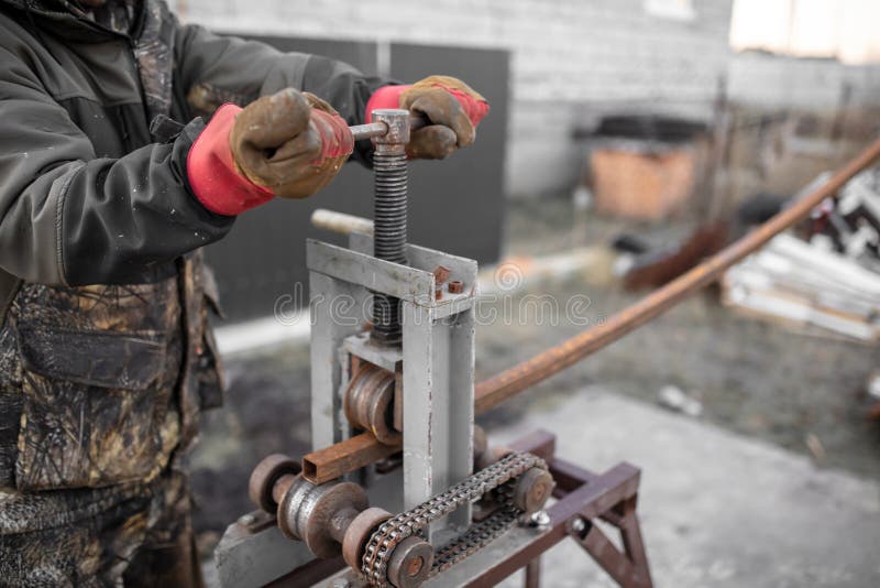 Workers are Bending Steel with Steel Bending Equipment Stock Image ...