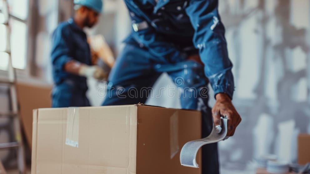 The Construction Workers Taping Box. AI Generated Stock Image - Image ...