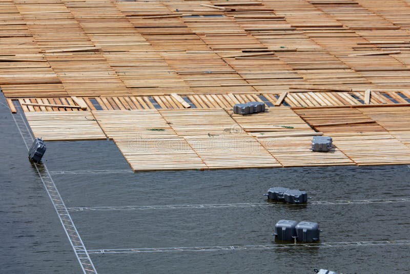 Workers Build A Dam Of Wood On The River Stock Image - Image of ...