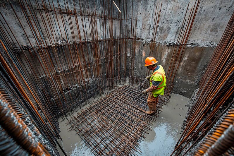 Workers Build a Foundation for a New Structure in a Deep Construction ...
