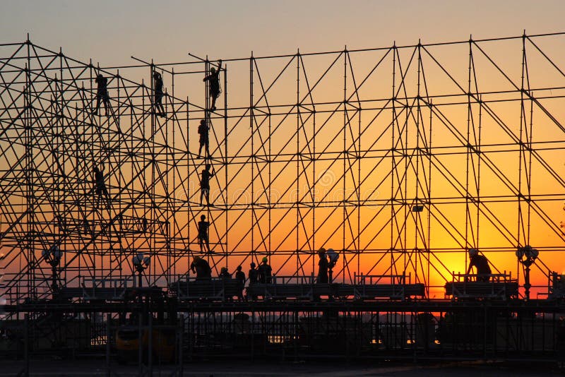 Assembly of Metal Stage Construction for a Rock Concert Stock Image ...
