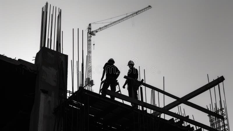 A Group of Construction Workers is Constructing a Scaffold Framework on ...