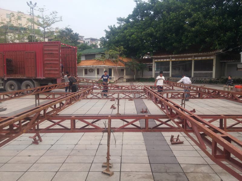 Workers are Building a Stage Frame for the Third Temple Fair on the ...