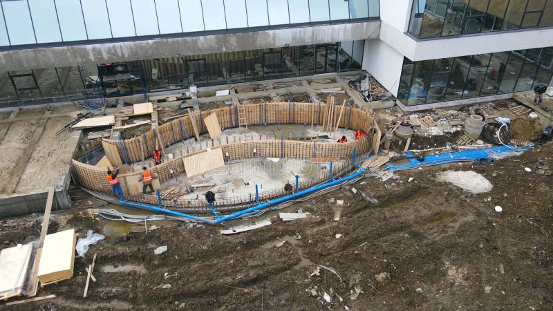 Workers are Building a System of Pools with Thermal Water. Pool ...