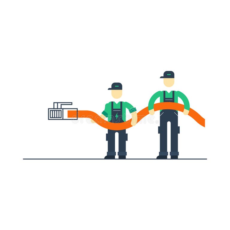 Workers with Cable Connecting To Internet Stock Vector - Illustration ...