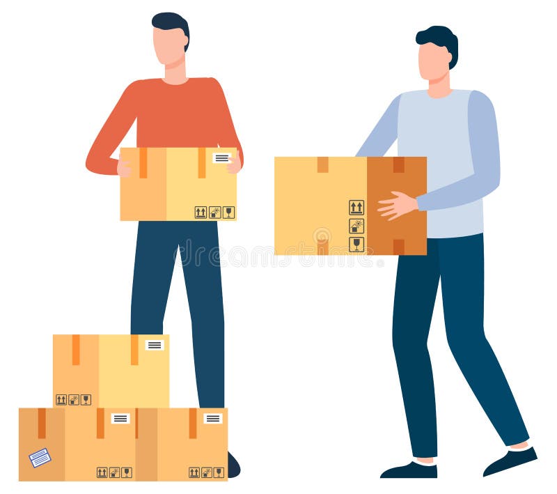 Workers Carrying Packages and Cargo Orders Vector Stock Vector ...