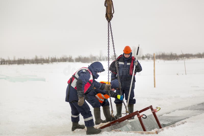 Workers Catch Ice Blocks in the Lane Stock Photo - Image of outdoors ...